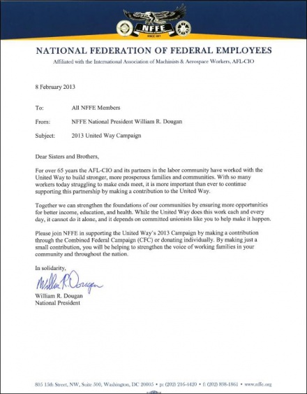 United Way Letter 2013 | National Federation of Federal Employees